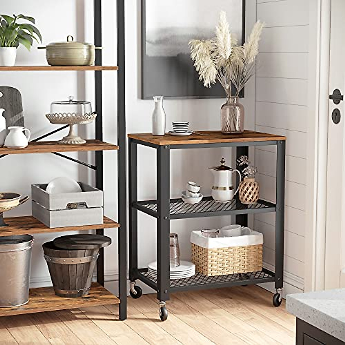 VASAGLE Standing Baker's Racks, 30.6" H, Rustic Brown & Console Table, Sofa Table, Metal Frame, Easy Assembly, for Entryway, Living Room, Rustic Brown ULNT80X