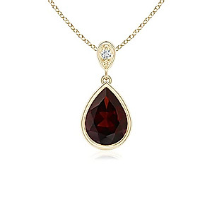 Angara Natural Garnet Dangle Drop Pendant Necklace for Women, 14K Yellow Gold (Grade-A | 8x6mm) January Birthstone Jewelry Gift for Women | Birthday | Wedding | Anniversary