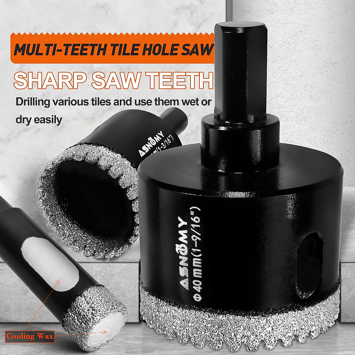 ASNOMY 10PCS Diamond Hole Saw Set, 1/4"-2"Inch Serrated Brazing Tile Hole Saw Diamond Core Drill Bits Set with EVA Mold Hole Saw Guide Jig for Porcelain Tile Glass Ceramic Stone Granite Marble