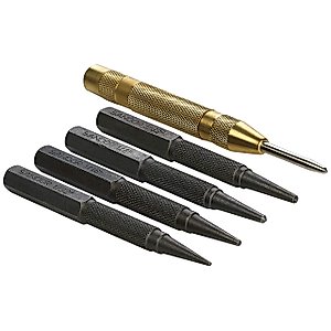 5-Piece Nail Setter Punches and Center Punch Set with Automatic Brass Center Punch and Zipper Case