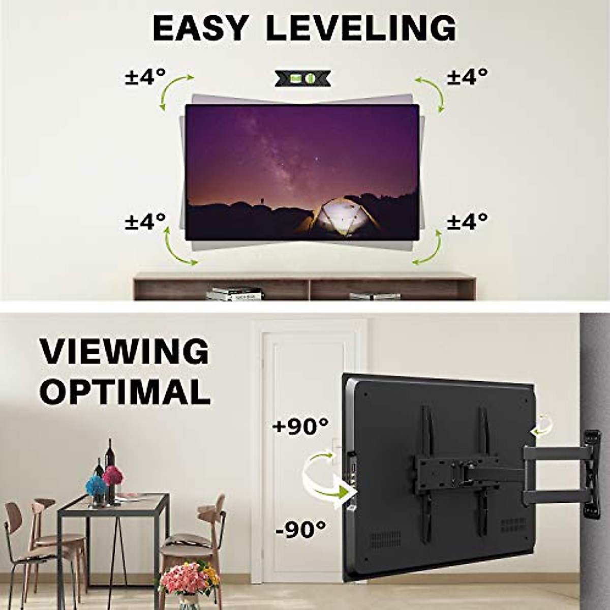 USX MOUNT Full Motion TV Wall Mount for Most 26-55in TV, Pre-Assembled Wall TV Bracket with Swivel Tilt Extension Height Setting, TV Centering & Corner Design, Up to VESA 400x400mm, Load 80 lbs