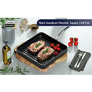 Cooks Standard Nonstick Square Grill Pan 11 x 11-Inch, Hard Anodized Grilling Skillet Pan Cookware for Camping, Home Use