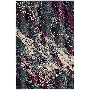 SAFAVIEH Radiance Collection Area Rug - 6'7" x 9'2", Teal & Magenta, Abstract Boho Design, Non-Shedding & Easy Care, Ideal for High Traffic Areas in Living Room, Bedroom (RAD111B)