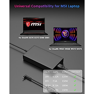 230W Charger Ac Adapter for MSI Stealth GS76 GS75 GS66 GS65 WS65 WS66 WS75 WS76 MSI Gaming Laptop A12-230P1A A17-230P1A Power Supply Cord