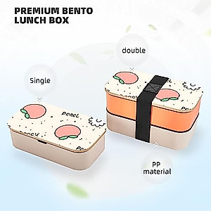 Peachy Cutie Adult Lunch Box, Bento Box, With Cutlery Set Of 3, 2 Compartments, Rectangular, Lunch Box For Adults