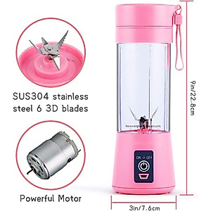 Portable Blenders,Personal Size Blender Smoothies and Shakes, USB Rchargeable Juicer Cup with Six Blades in Handheld Blender Sports,Travel and Home (Pink)