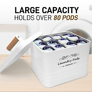 ELITAPRO Laundry Pods Container Modern Farmhouse Laundry Pods Holder Metal Box Dispenser with Lid Laundry Room Decor and Accessories