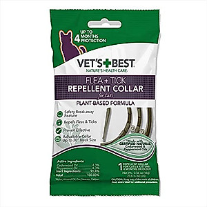 Vet's Best Flea and Tick Repellent Collar for Cats - Flea and Tick Prevention for Cats - Plant-Based Ingredients - Certified Natural Oils - Up to 20” Neck Size