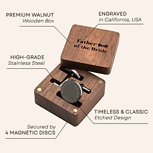 MUUJEE Cufflinks with Engraved Wood Gift Box - Father Of The Bride Gift on Wedding Day Marriage Ceremony for Dad FIL from Daughter Son In Law, Tuxedo Dress Shirt Studs Accessory, Meaningful Keepsake