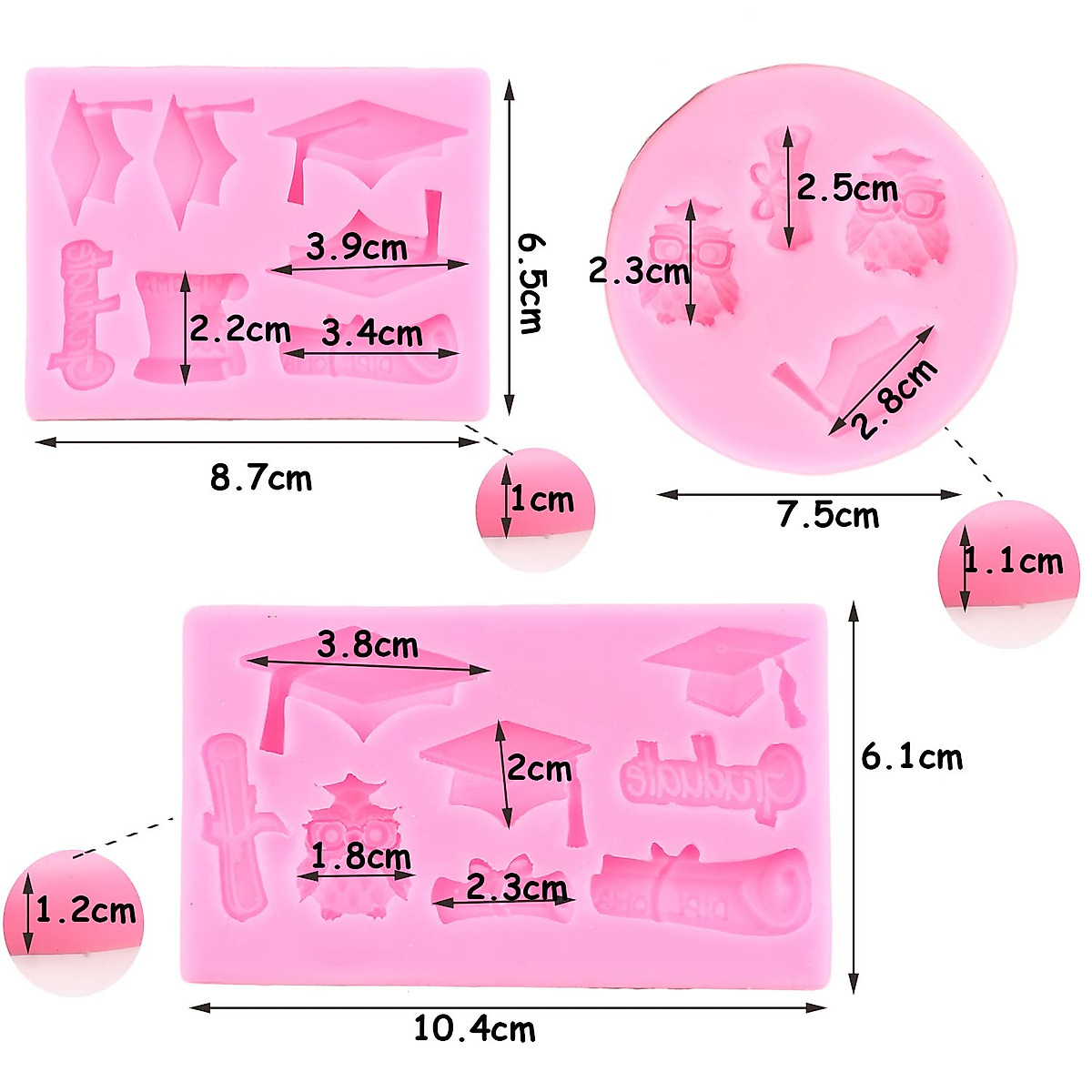 ZiXiang Graduation Silicone Mold Doctoral Cap Silicone Molds Diploma Scroll Graduate Fondant Mold Certificate Candy Molds Doctoral Hat Chocolate Mold For Cupcake Cake Decoration Set Of 3