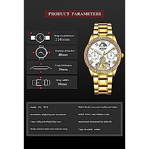 AIYISHI Unisex Golden Watches Luxury Diamond Fashion Waterproof Stainless Steel Luminous Calendar Date Quartz Wrist Watch for Men and Women