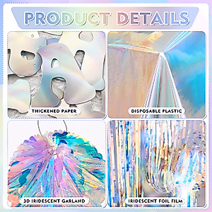 Iridescent Birthday Party Decoration Set 78Pcs, Disco Groovy 60s 70s Party Supplies Silver Party Decors include Disco Ball Banner Balloon Garland Arch Tablecloth Fringe Curtain Cake Topper Set