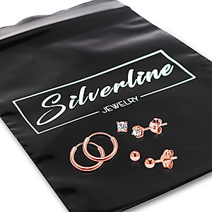 Three Pairs Sterling Silver 10mm Endless Hoops 3mm Round CZ & 3mm Ball Stud Unisex Cartilage Earrings Set Rose Gold Flashed