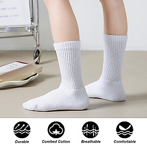 Marchare Boys Socks Kids Cushioned Crew Socks Girls Thick Cotton Athletic Running Socks White 6 Pack