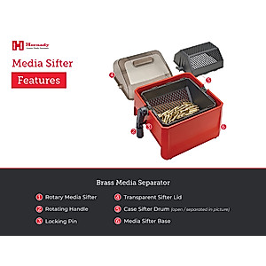 Hornady Rotary Media Sifter 050207 - Easily Separate Corn Corb or Steel Pin Tumbling Media from Cartridge Cases - Media Separator with Rotating Handle, Clear Lid, Sifter Drum Halves, & Locking Pin