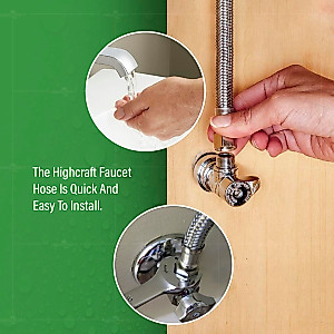 Highcraft CNCT27124-OM-2 Faucet Supply Line Connects Kitchen Sink To Water Supply, Braided Faucet Connector With 1/2 In x 3/8 In Brass Nut, Stainless Steel 24 In (Pack Of 2)