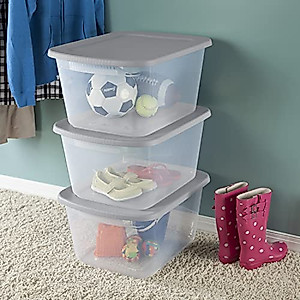 Sterilite 17416A04 60 Quart, 4-Pack Storage Box, Clear base with Cement lid