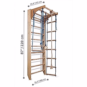 Wooden Swedish Ladder - Stall Bars Set for Physical Therapy & Gymnastics with Swing Set and Adjustable Pull-up bar - Sport Complex (KM-2)