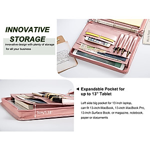 AZXCG Zipper Binder Portfolio for Women, 3 Ring Binders 1 inch, PU Leather Padfolio Folder, Business Portfolio Organizer with A4 Legal Pads, Thin Leather Professional Binder, Gift for Her, Rosegold