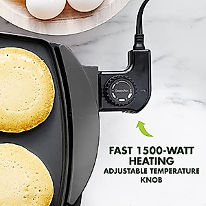 GreenPan Healthy Ceramic Nonstick, Extra Large 20" Electric Griddle for Pancakes Eggs Burgers and More, Stay Cool Handles, Removable Drip Tray, Adjustable Temperature Control, PFAS-Free, Black