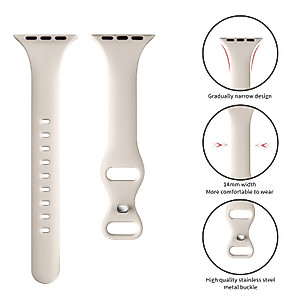 Acrbiutu Thin Slim Band Compatible with Apple Watch 38mm 40mm 41mm 42mm 44mm 45mm 46mm 49mm, Replacement Silicone Sport Strap for iWatch Series 10/9/8/7/6/5/4/3/2/1 Ultra SE Women Men, Starlight