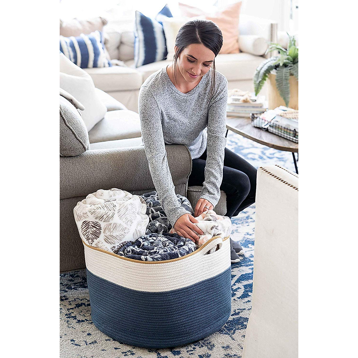 Little Hippo Baskets XXXL Large Cotton Rope Basket 22"x22"x14" Storage Woven Blanket Organizer for Living Room Organizing, Baby Gift, Kids Toy Storage