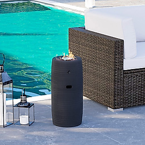 HOMPUS Propane Patio Fire Pit, Lava Rocks and Rain Cover for Outdoor Leisure Party,15,000 BTU 11-inch Round Column Small and Portable Concrete Gas Fire Pit for Patio, Deck or Backyard Dark Gray