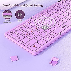 seenda Foldable Bluetooth Keyboard for Travel, Portable Wireless Folding Keyboard with Number Pad, Full-Size Rechargeable Keyboard for Laptop Tablet PC Mac Windows iOS Android - Purple Pink