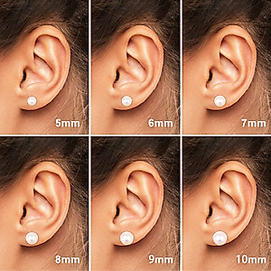 BURLAP LIFE 925 Sterling Silver Freshwater Real Round Pearl Stud Earrings Quality Pearl Earrings for Women, Silver Earring Backs, White Pearl 5mm-6mm