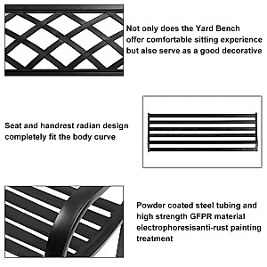 45.5in Outdoor Patio Garden Bench Mesh Pattern Loveseat,Cast Iron Heavy Duty Front Porch Chair w/Steel Frame- Easy Assembly Rust Free for Park Yard Backyard Lawn Pool Decor Deck Furniture- Black