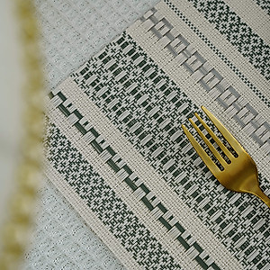 HeloHo Green Placemats Set of 4,Vinyl Table Place Mats Heat Stain Resistant Foldable Placemats Washable Wipeable Placemat for Kitchen Dining Table Decoration Indoor Outdoor