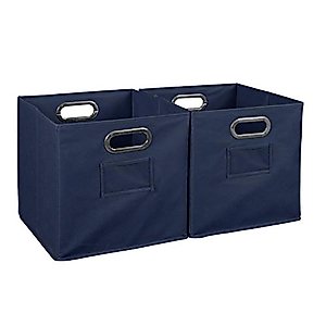 Cheer Home Storage Set of 2 Foldable Fabric Cube Storage Bins- Navy Blue