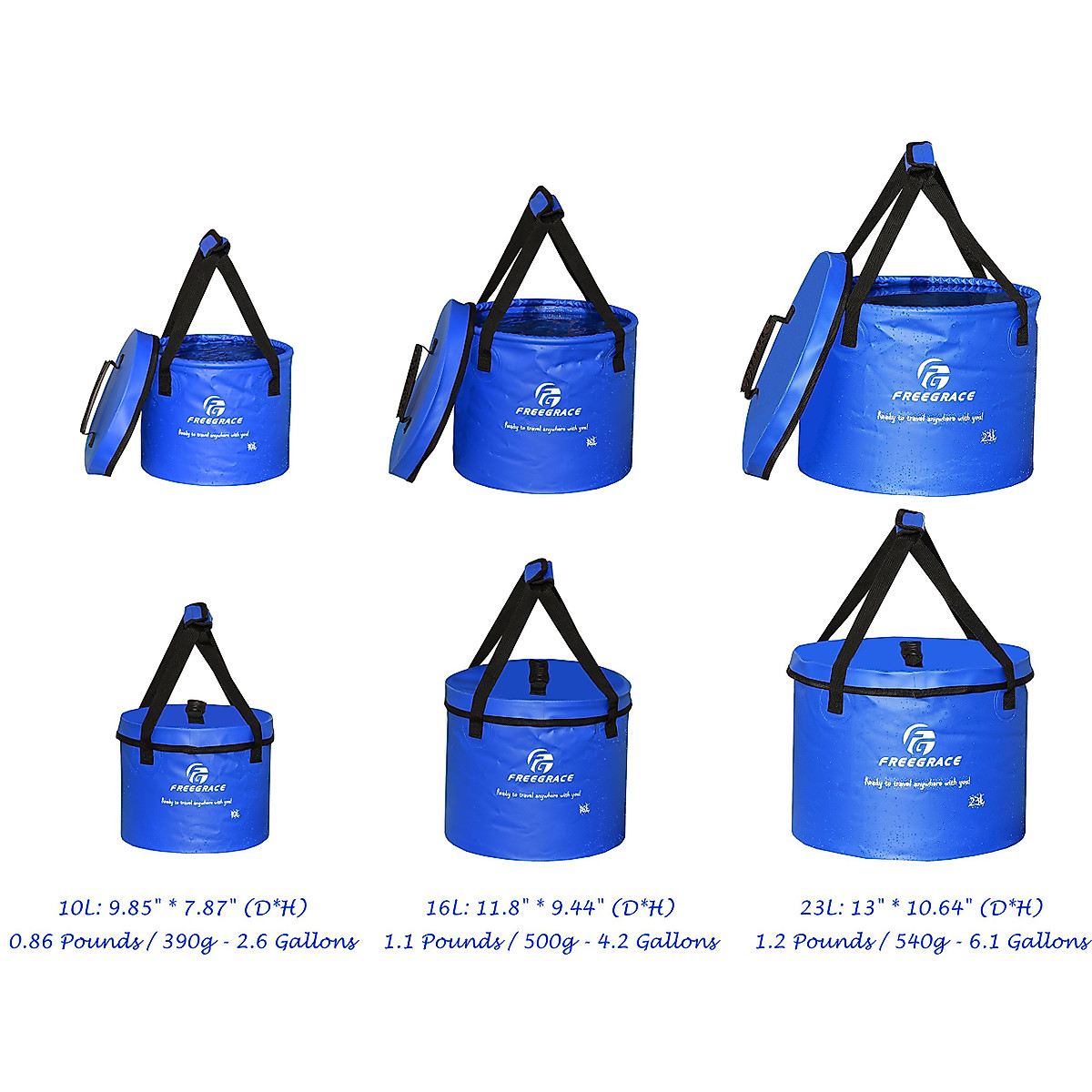 Premium Collapsible Bucket by Freegrace - Compact Portable Folding Water Container - Lightweight & Durable - Includes Handy Tool Mesh Pocket (Navy Blue(Upgraded), 23L (Lid))