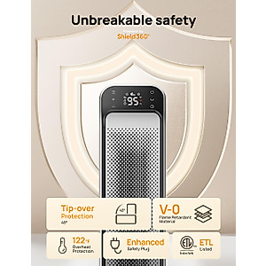 Dreo Space Heater, 24" 11ft/s Fast Quiet Heating Portable Electric Heater with Remote, 3 Modes, Overheating & Tip-Over Protection, Oscillating Ceramic Heater for Bedroom, Office, and Indoor Use, Black