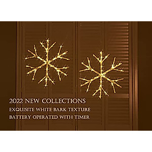 LITBLOOM Lighted Snowflake 2 Pack 70 Fairy Lights 14IN Battery Operated with Timer for Window Christmas Decoration Indoor Outdoor