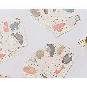 PapaKit Cute Zoo Animals 36 Temporary Fake Tattoo Set, 18 Individually Wrapped Sheets | Kids Girls & Boys Birthday Party Favor Gift Supply