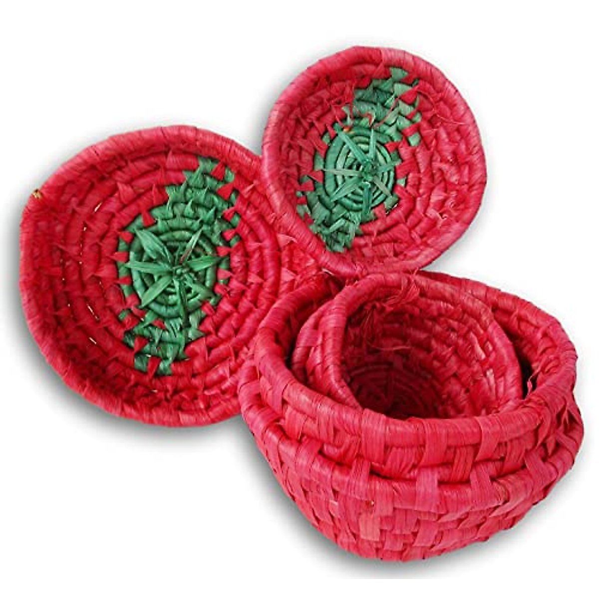 Strawberry Nesting Baskets - Red Soft Woven Berry Baskets with Lids - Set of 2, Red, Medium