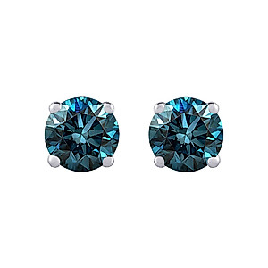 1/2 ct. Blue - I1 Round Brilliant Cut Diamond Earring Studs in 14K White Gold