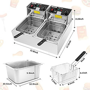 Hopekings Deep Fryer, 20.7QT Commercial Deep Fryer with 2 x 6.35QT Baskets Stainless Steel Countertop Oil Fryer with Temperature Limiter and Over Current Protection for Home Kitchen and Restaurant