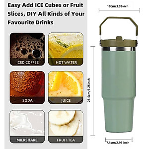 Facdiary 30oz Tumbler With Straw Lid Vacuum Sealed Insulated Cup Reusable Stainless Steel Water Bottle Trave for Water, Iced Tea or Coffee (Green)
