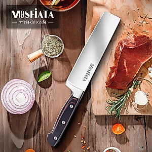 MOSFiATA Nakiri Knife 7 Inch Vegetable Cleaver Knife, 5Cr15Mov High Carbon Stainless Steel Kitchen Cooking Knife with Ergonomic Pakkawood Handle, Full Tang Meat Cutting Knife with Sheath for Kitchen