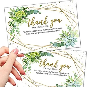 T Marie 50 Large 4x6 Green Thank You Postcards Small Business Supplies for Boutique Shops - Faux Gold and Greenery Thank You For Your Order Cards and Thanks For Supporting My Small Business Cards - Bulk Thank You For Shopping Cards
