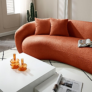 VASOENY 101.4 X 48.8 Boucle Curved Sofa, Mid Century Modern Moon Living Room Sofa 5 Seat Teddy Fleece Leisure Couch with 4 Throw Pillows, for Living Room, Office