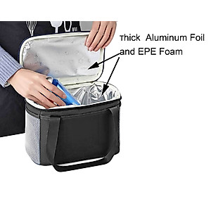 6L Thickened Black Reusable Insulated Lunch Bag for Student, Women and Men Travel Picnic and School Lunch Box (Small, Black)