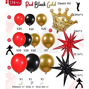 Black and Red Gold Balloon Garland kit 135Pcs Latex Chrome gold and Crown star balloons for Birthday Party anniversary 2023 graduation prom day Decorations