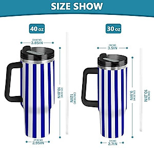 Flradish 40oz Tumbler with Handle, Navy Blue White Stripes Stainless Steel Tumbler with Lid and Straws Double Wall Vacuum Insulated Leakproof Coffee Travel Mug