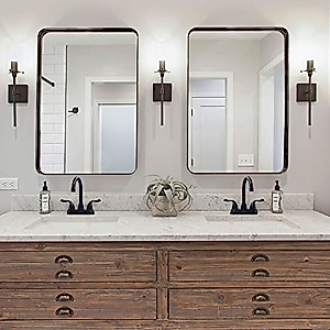 ARCORA Matte Black Bathroom Faucet, 2 Handle Basin Faucet, 4 Inch Centerset Bathroom Faucet with Drain Assembly and Supply Hoses, Bathroom Sink Faucet Black