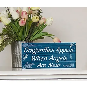 Retro Wood Sign Dragonflies Appear When Angels Are Near-Home Kitchen Bar Patio Porch garden Wall Decoration Novelty Sign 6X12 Inch