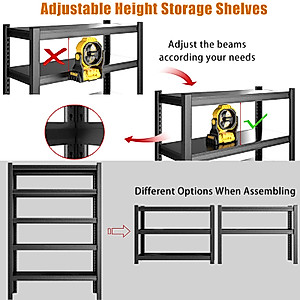SDXYSTCE 40" W Garage Shelving Heavy Duty, 2250LBS Loads Garage Storage Shelves Heavy Duty, 5-Tier Metal Shelving Units and Storage Racks, Industrial Utility Shelf,40" Wx18 Dx72 H, Black