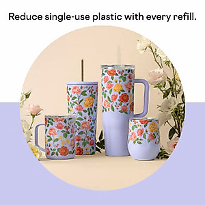 Corkcicle x Rifle Paper Co. Cold Cup Insulated Tumbler with Lid and Straw, Roses Purple, 24 oz – Reusable Water Bottle Keeps Beverages Cold for 12hrs, Hot 5hrs – Cupholder Friendly, Flexible Sip Lid